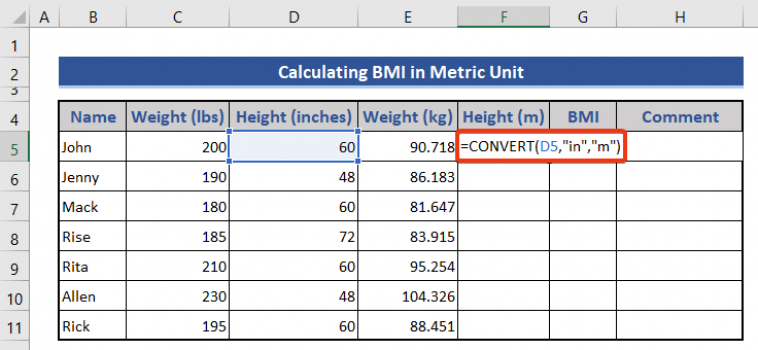 How to Use the CONVERT Function to Calculate BMI in Excel