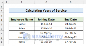How to Calculate Years of Service in Excel (4 Easy Ways)