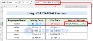 How to Calculate Years of Service in Excel (4 Easy Ways)