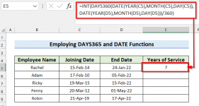 How to Calculate Years of Service in Excel (4 Easy Ways)