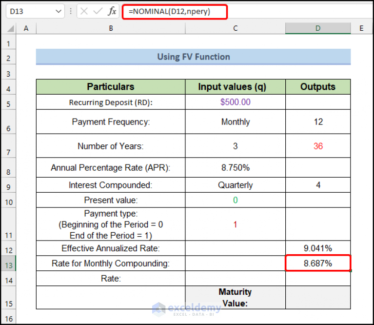 How to Calculate Compound Interest for Recurring Deposit in Excel