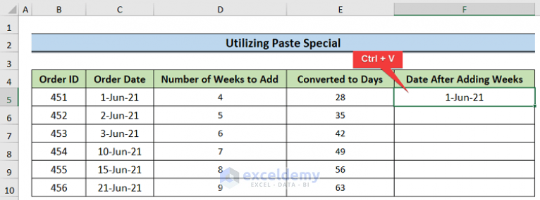 How to Add Weeks to a Date in Excel (4 Simple Methods)