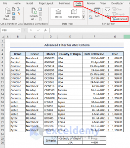 Advanced Filter with Multiple Criteria in Excel (15 Suitable Examples)