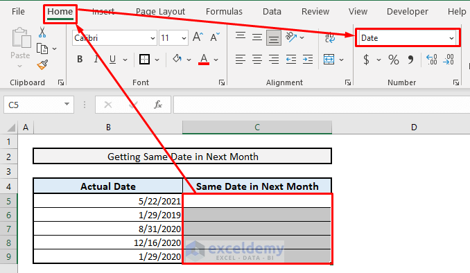 Excel Formula To Find Date Or Days In Next Month 6 Quick Ways