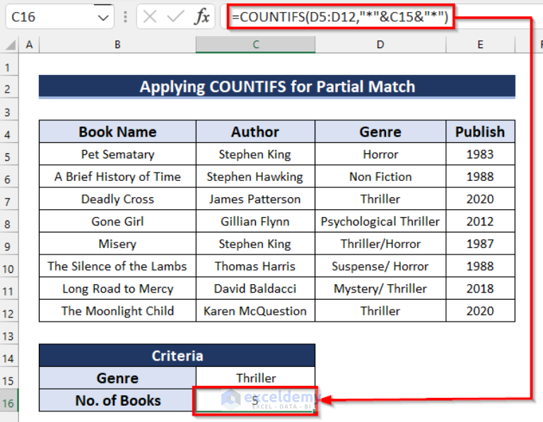 How to Use COUNTIF Function for Partial Match in Excel