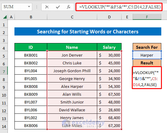 How To Use The Vlookup Function With Wildcards In Excel 3 Methods 5144