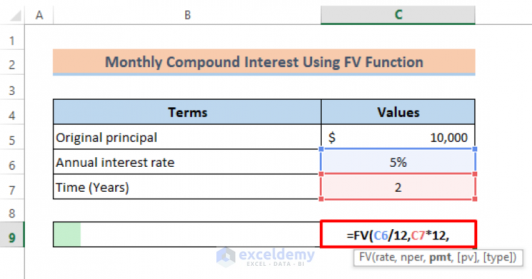 Formula for Monthly Compound Interest in Excel (With 3 Examples)