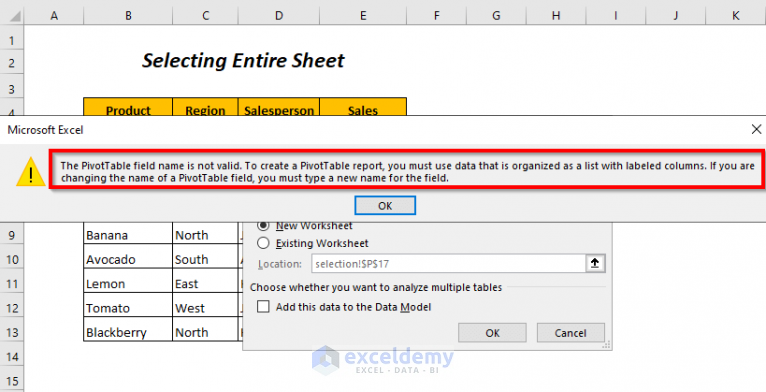 Pivot Table Field Name Is Not Valid: 9 Causes and Corrections