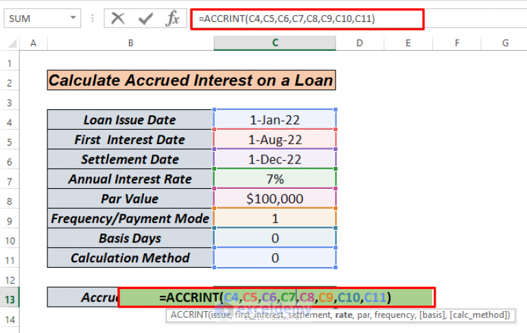 How to Calculate Accrued Interest on a Loan in Excel (3 ways) - ExcelDemy