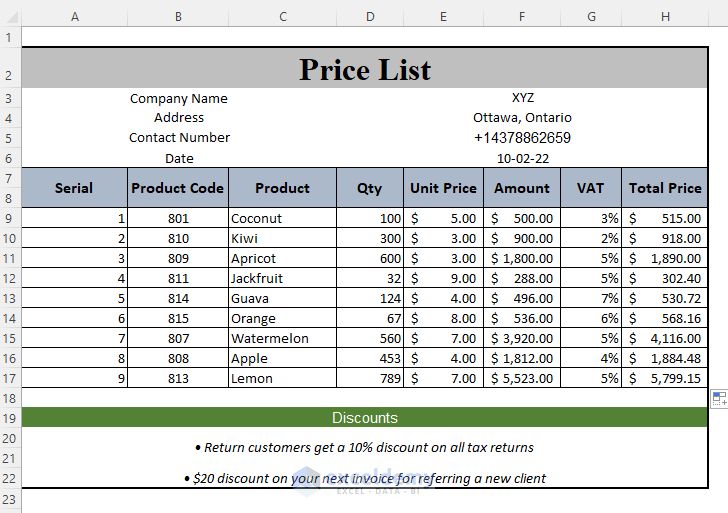How To Make A Price List In Excel Step By Step Guidelines ExcelDemy how-to-make-a-price-list-in-excel-step-by-step-guidelines-exceldemy