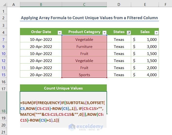 How To Count Unique Values In Filtered Column In Excel 5 Methods How To Count Unique Values In Filtered Column In Excel 5 Methods