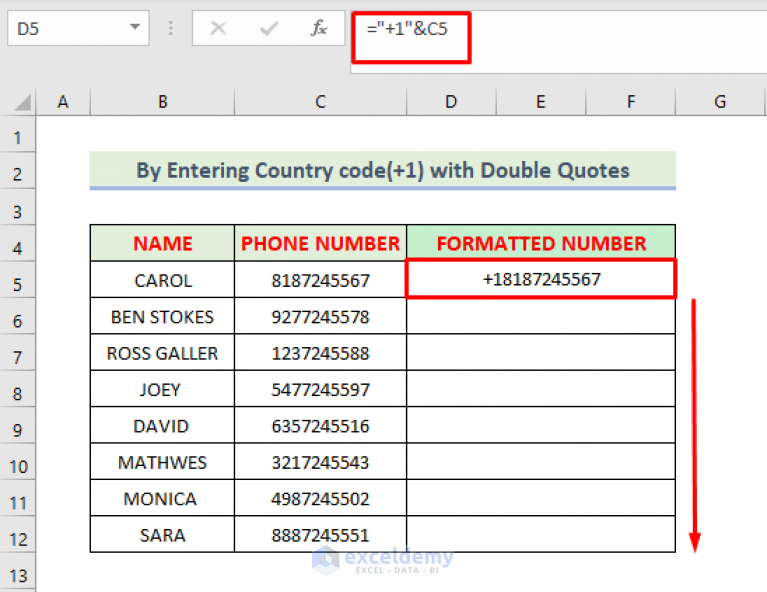 How To Format Phone Number With Country Code In Excel 5 Methods 