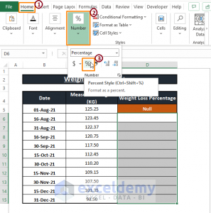 How to Calculate Weight Loss Percentage in Excel (5 Methods)