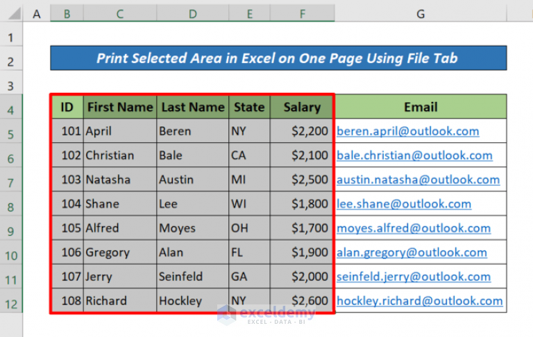 How to Print Selected Area in Excel on One Page (3 Methods)