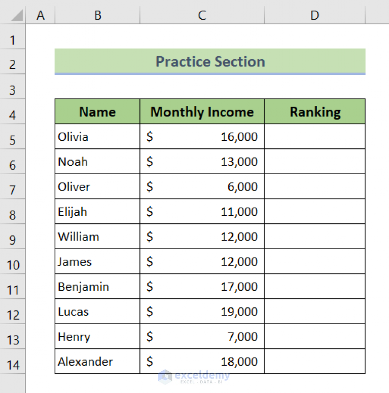 How to Create an Auto Ranking Table in Excel (with Quick Steps)