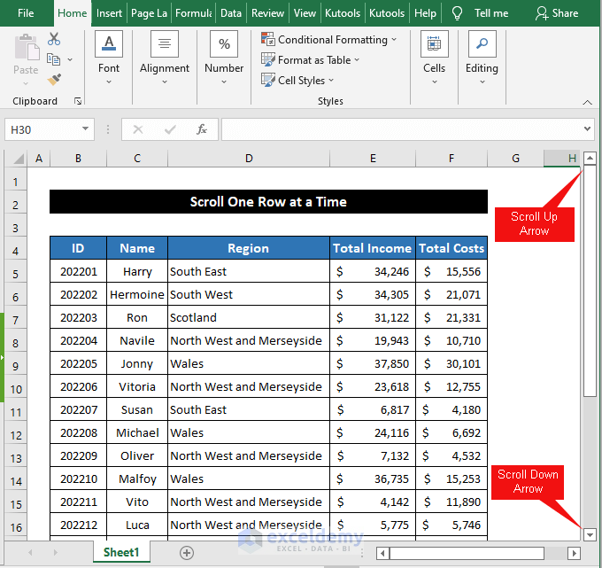 How To Scroll One Row At A Time In Excel 4 Quick Ways ExcelDemy
