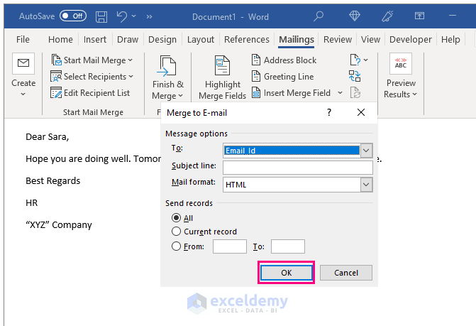 How To Send Bulk Email From Outlook Using Excel 3 Ways Exceldemy