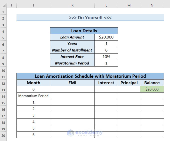 Create Loan Amortization Schedule With Moratorium Period In Excel Create Loan Amortization Schedule With Moratorium Period In Excel