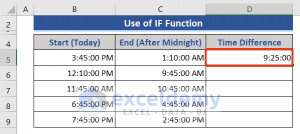 Excel Calculate Hours between Two Times after Midnight (3 Methods)