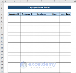 Employee Monthly Leave Record Format in Excel (with Easy Steps)