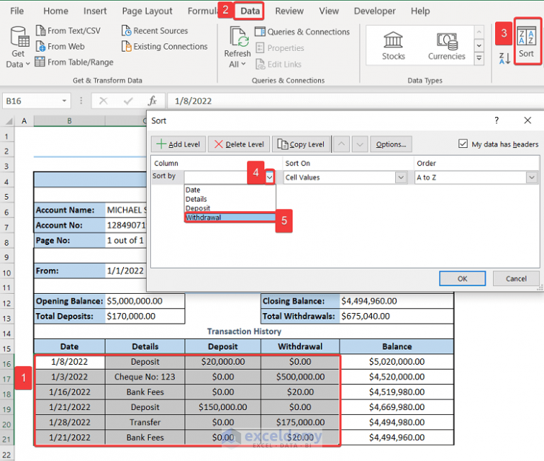 How to Organize Bank Statements in Excel (2 Handy Methods)