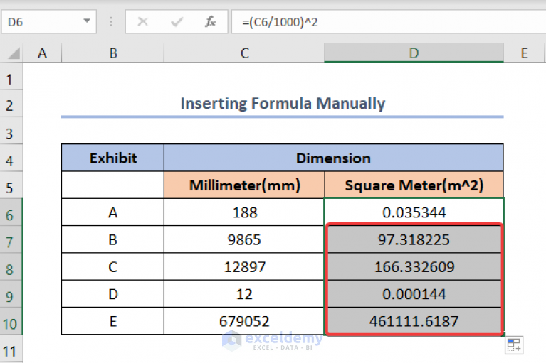 Millimeter mm To Square Meter Formula In Excel 2 Easy Methods 
