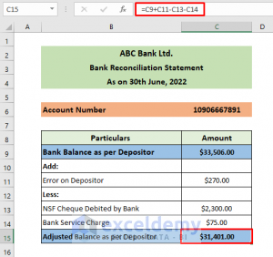 Bank Reconciliation Statement in Excel Format