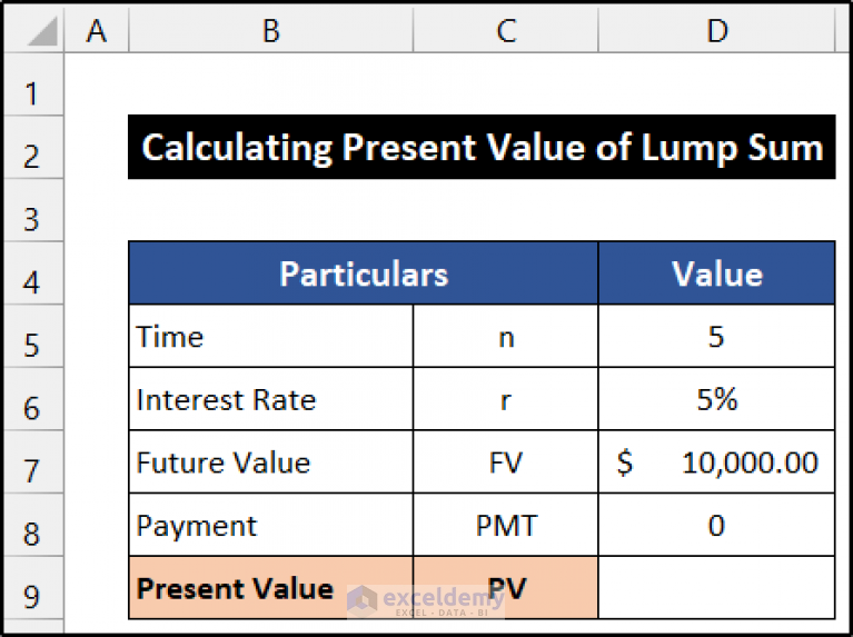 How To Calculate Present Value Of Lump Sum In Excel 3 Ways 