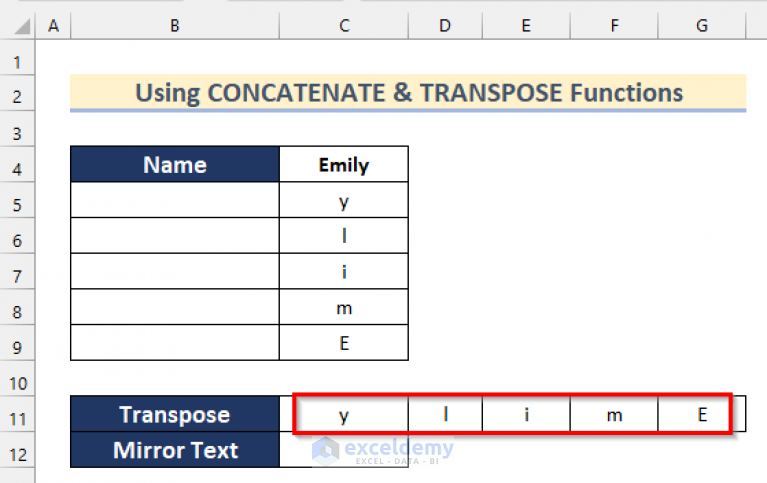 How to Mirror Text in Excel (5 Easy Ways) - ExcelDemy