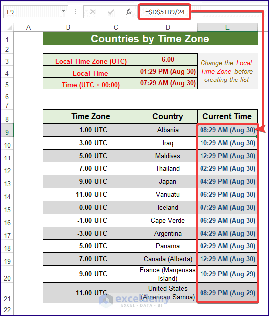 How To Make A List Of Countries By Time Zone In Excel with Easy Steps how-to-make-a-list-of-countries-by-time-zone-in-excel-with-easy-steps