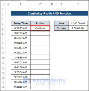 Return Value If Time Is Greater Than and Less Than a Range in Excel