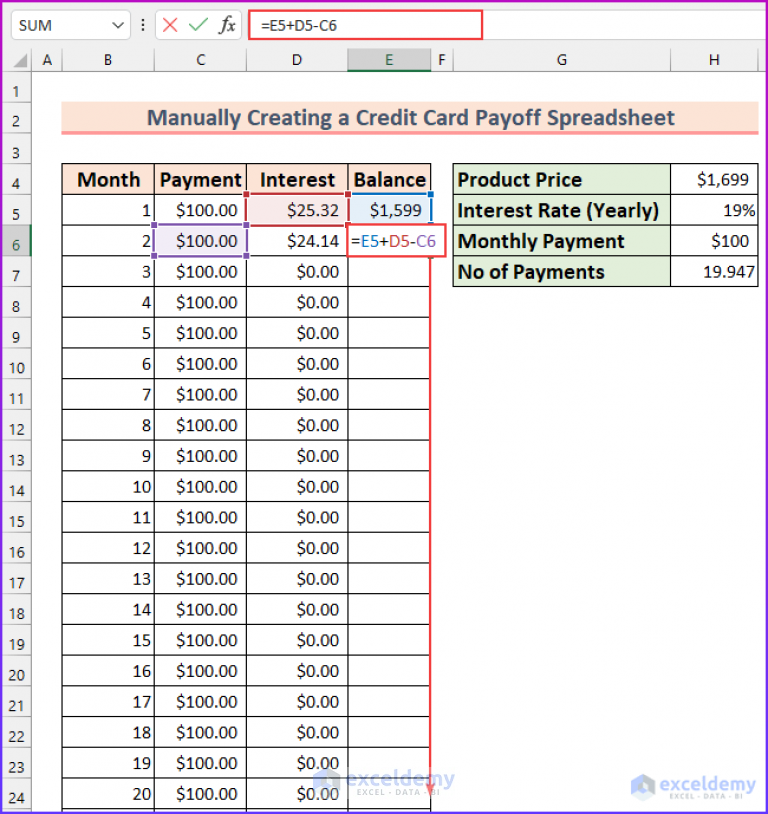 How to Create a Credit Card Payoff Spreadsheet in Excel (2 Ways)