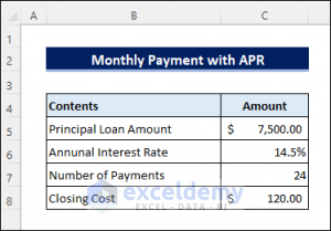 How to Calculate Monthly Payment with APR in Excel - ExcelDemy