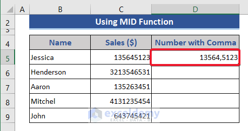 How to Put Comma After 5 Digits in Excel (5 Methods) - ExcelDemy