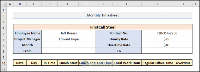 How to Create a Monthly Timesheet in Excel (with Easy Steps)