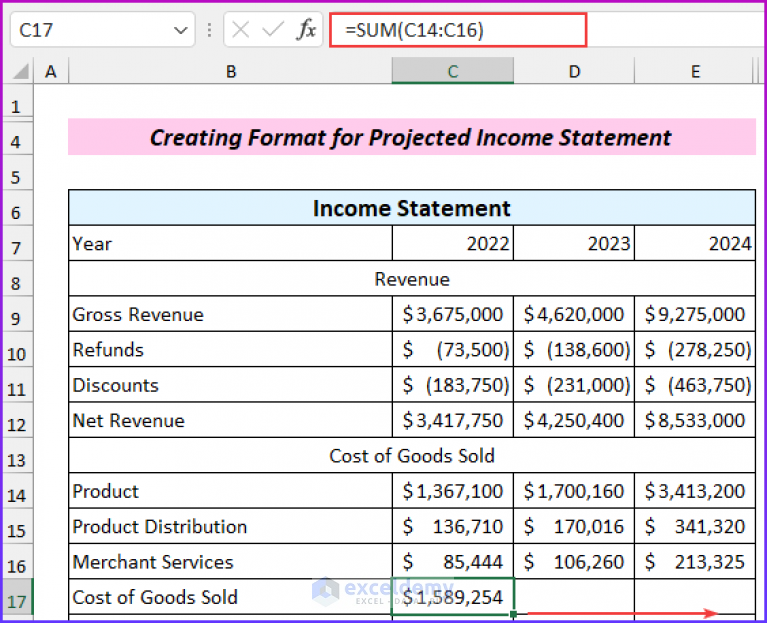 How to Create Format for Projected Financial Statements in Excel