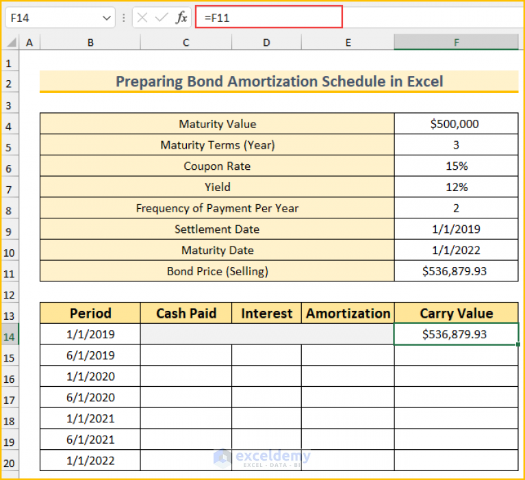 Preparing Bond Amortization Schedule In Excel with Easy Steps Preparing Bond Amortization Schedule In Excel with Easy Steps