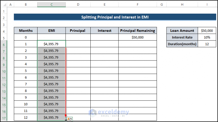 How to Split Principal and Interest in EMI in Excel (with Easy Steps)