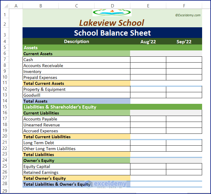 How To Create School Balance Sheet Format In Excel 4 Methods How To Create School Balance Sheet Format In Excel 4 Methods