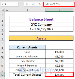 Create a Balance Sheet Format for Trading Company in Excel