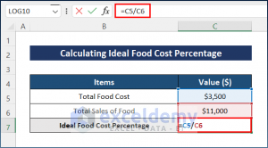 How to Use Food Cost Percentage Formula in Excel