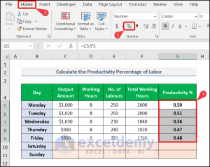 How to Calculate Productivity Percentage in Excel (3 Useful Cases)