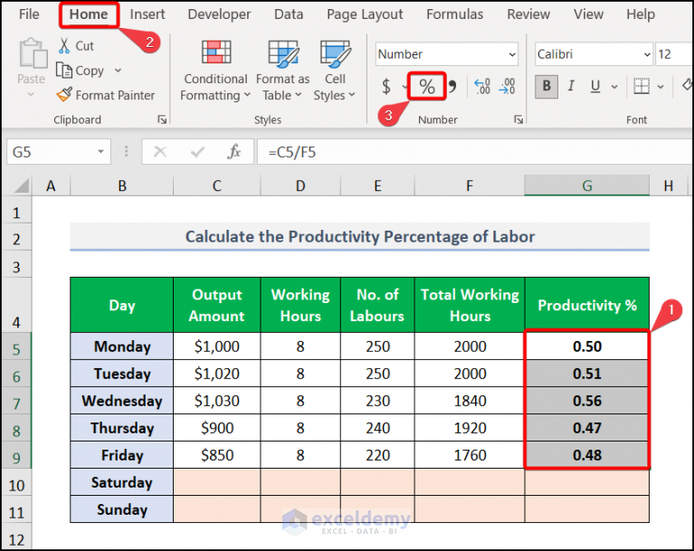 How to Calculate Productivity Percentage in Excel (3 Useful Cases)