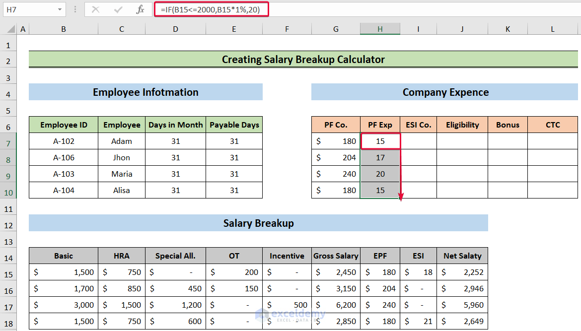 How To Create Salary Breakup Calculator In Excel 12 Methods ExcelDemy How To Create Salary Breakup Calculator In Excel 12 Methods ExcelDemy
