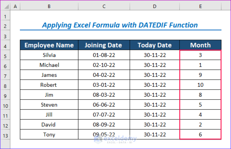 How to Count Months from Date to Today by Using Excel Formula