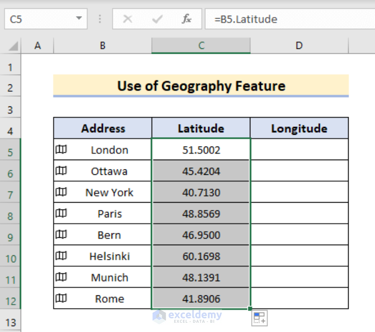 How to Convert Address to Lat Long in Excel (2 Easy Methods)