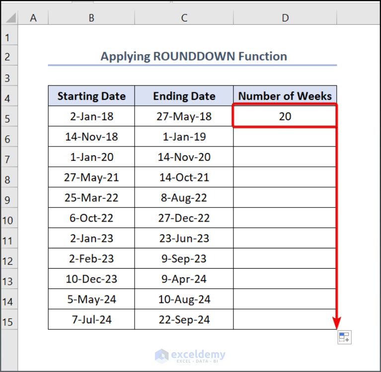 How to Find Number of Weeks Between Two Dates in Excel