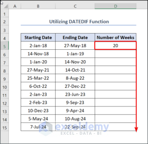 How to Find Number of Weeks Between Two Dates in Excel