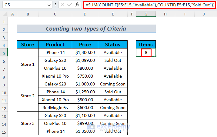 How To Apply Sum And Countif For Multiple Criteria In Excel 3 Simple Methods