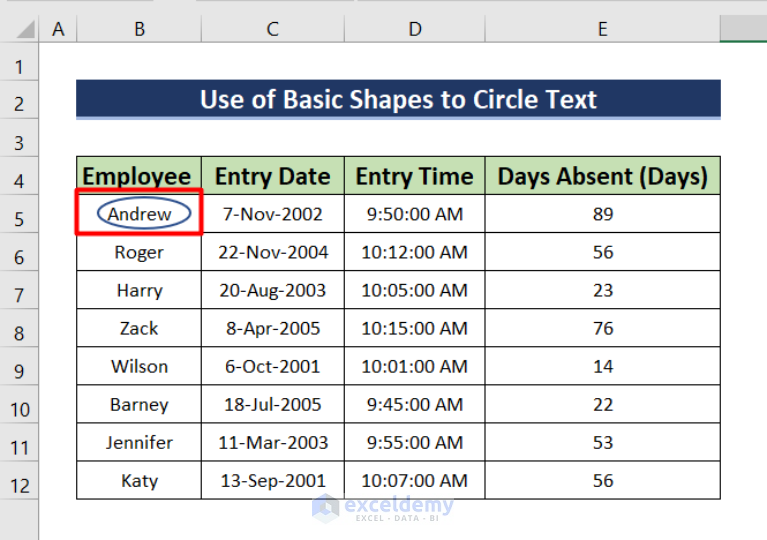 How to Circle Text in Excel (3 Easy Ways) - ExcelDemy